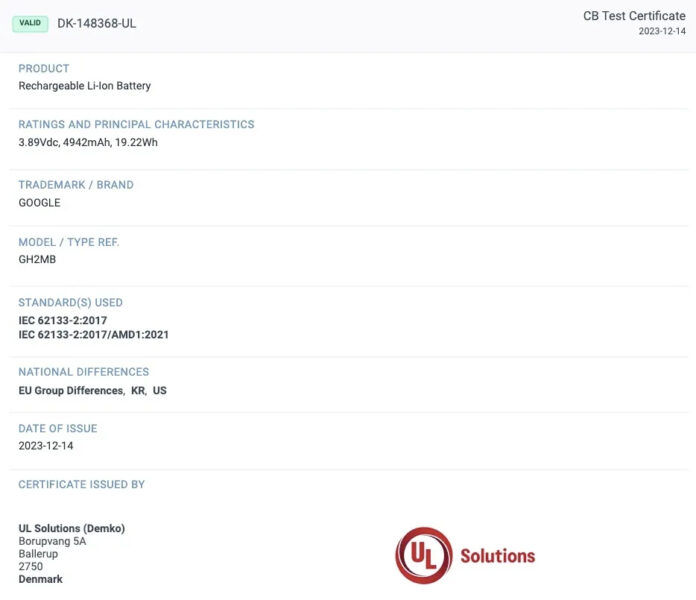 Alleged Google Pixel 8a battery capacity revealed via UL Demko ... Alleged Google Pixel 8a battery capacity revealed via UL Demko ...