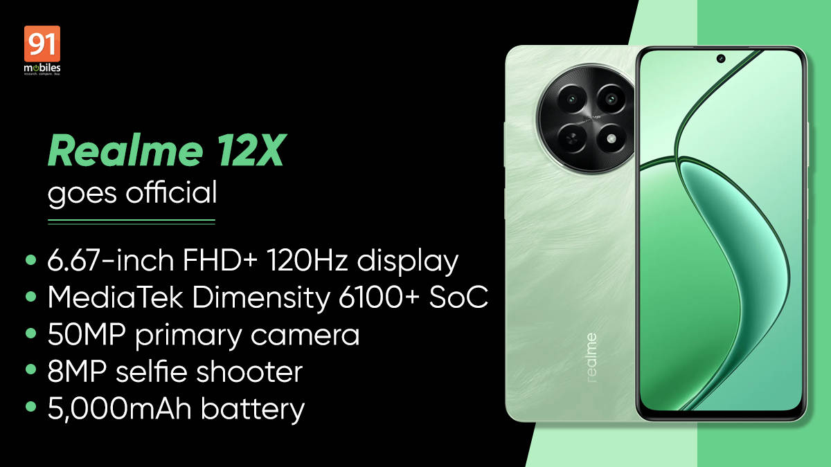 Realme 12X with MediaTek Dimensity 6100+, 5000mAh battery launched in ...